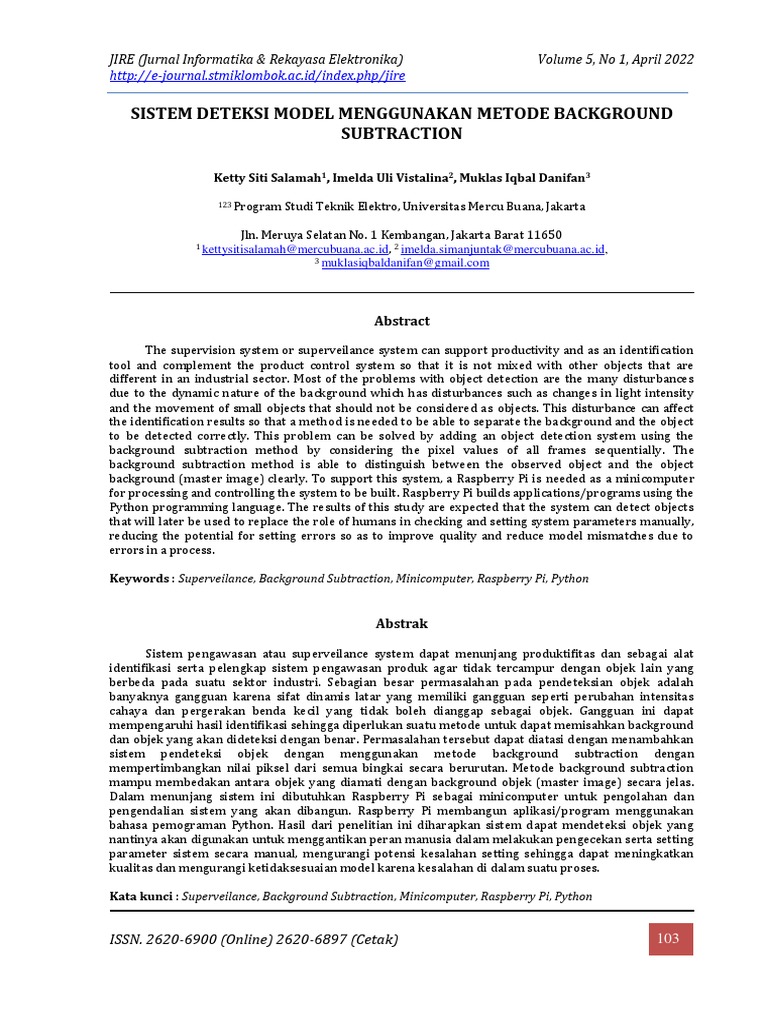 Sistem Deteksi Model Menggunakan Metode Background Subtraction | PDF | Computing | Information ...