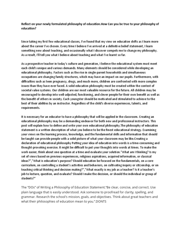 Profed Reflection | PDF | Philosophy Of Education | Teachers