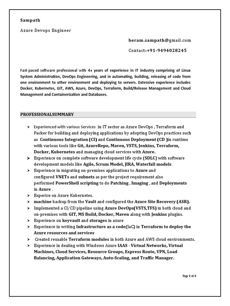 Sampath Azure Devops Resume | PDF | Cloud Computing | Microsoft Azure