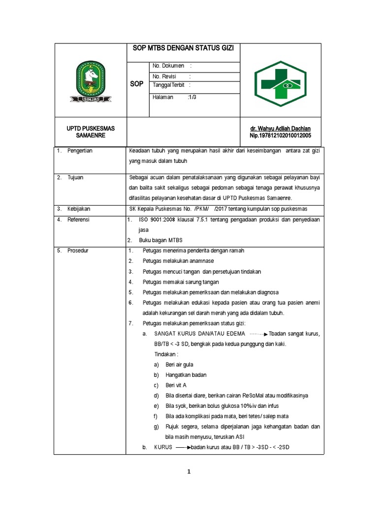 Sop MTBS Dengan Status Gizi | PDF