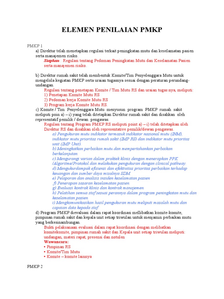 Elemen Penilaian PMKP | PDF