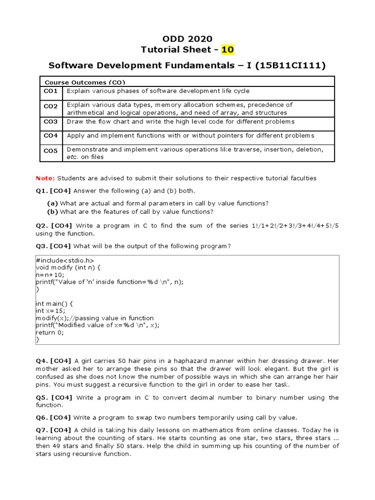 Tutorial Unit IV Functions - 1 | PDF
