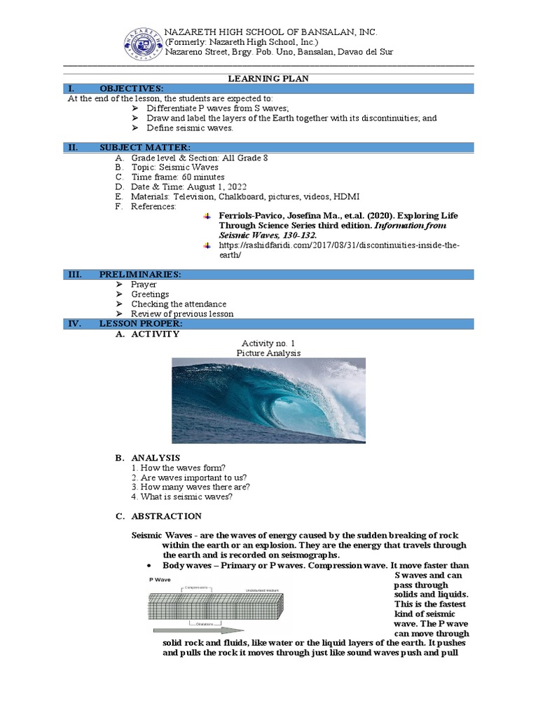 LEARNING PLAN Seismic Waves | PDF | Seismology | Geophysics