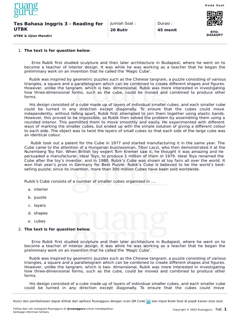 Soal Reading Bahasa Inggris | PDF | Perfectionism (Psychology) | Psychology