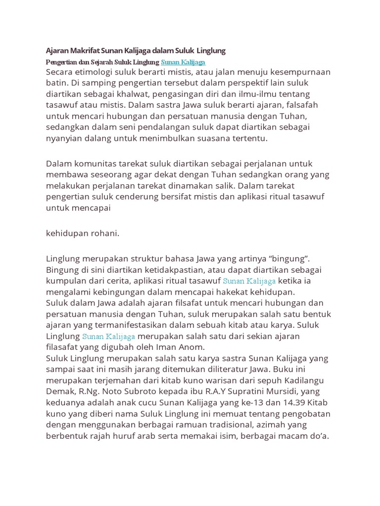 Ajaran Suluk Linglung Sunan Kalijaga | PDF | Pengembangan Diri | Agama ...