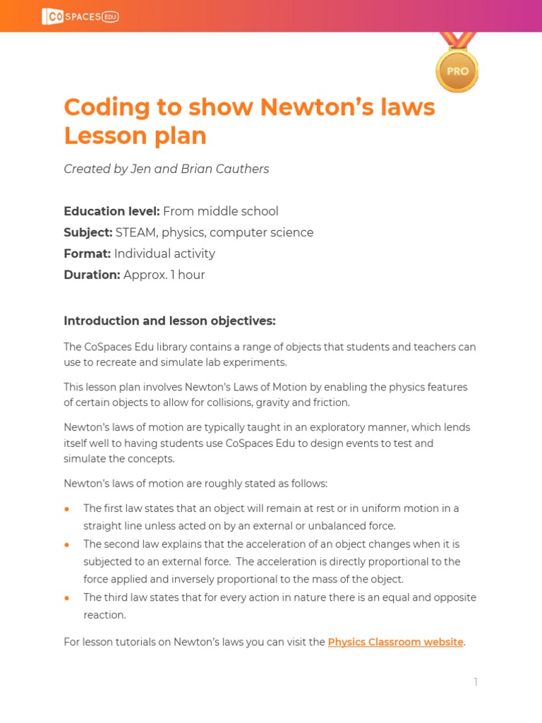Simulating Newton's Laws of Motion: A Lesson Plan Using 3D Modeling to ... Simulating Newton's Laws of Motion: A Lesson Plan Using 3D Modeling to ...