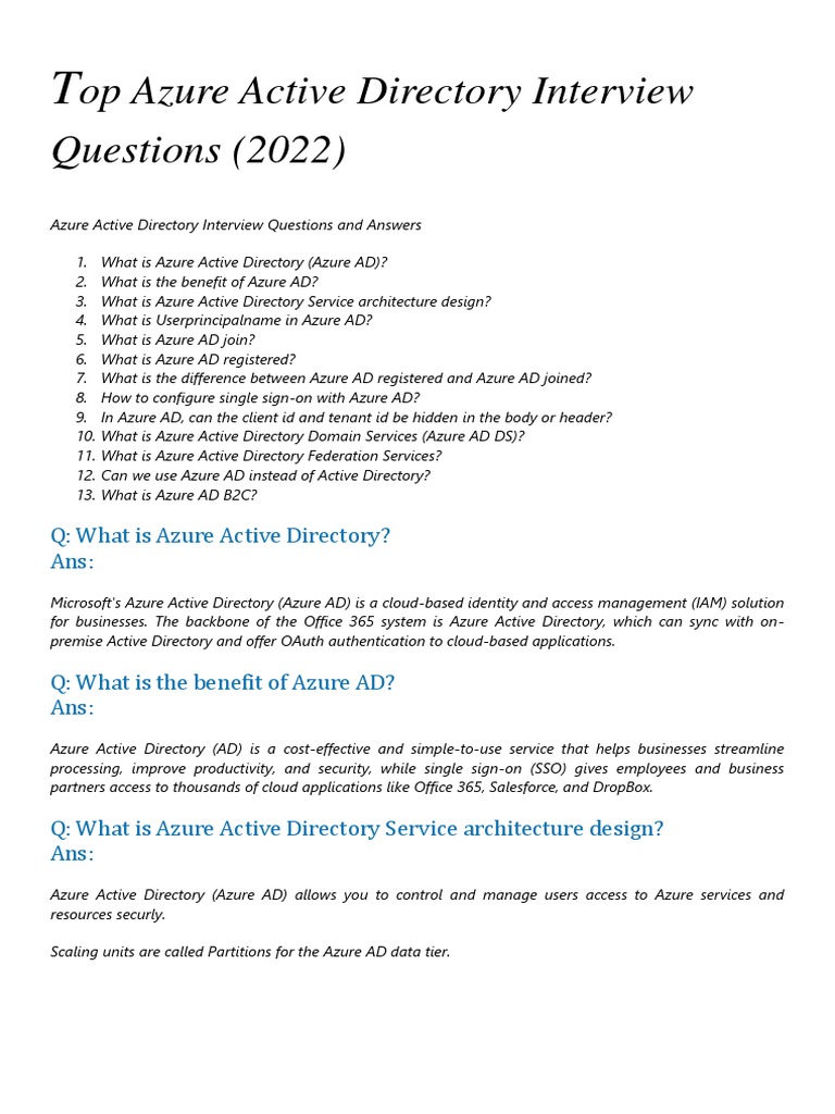 Azure AD Interview Prep Guide | PDF | Active Directory | Microsoft Azure