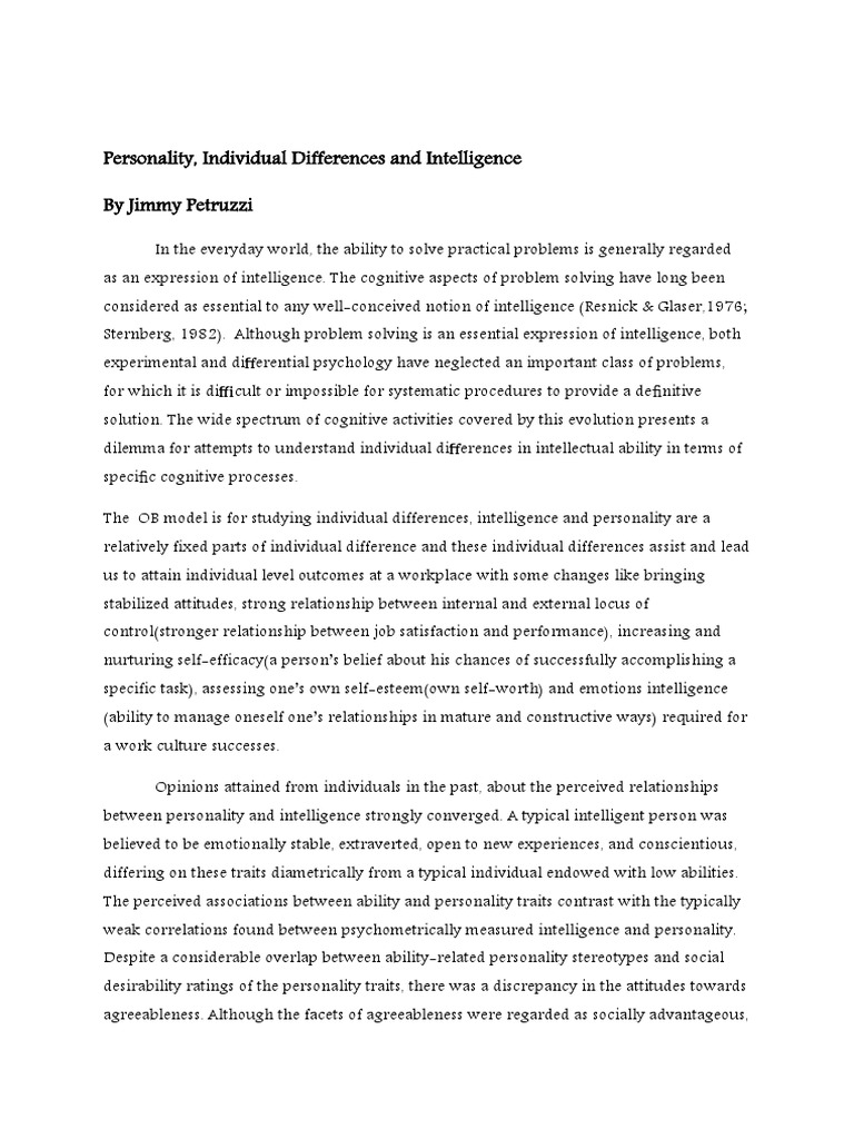 Personality Individual Differences and Intelligence | PDF