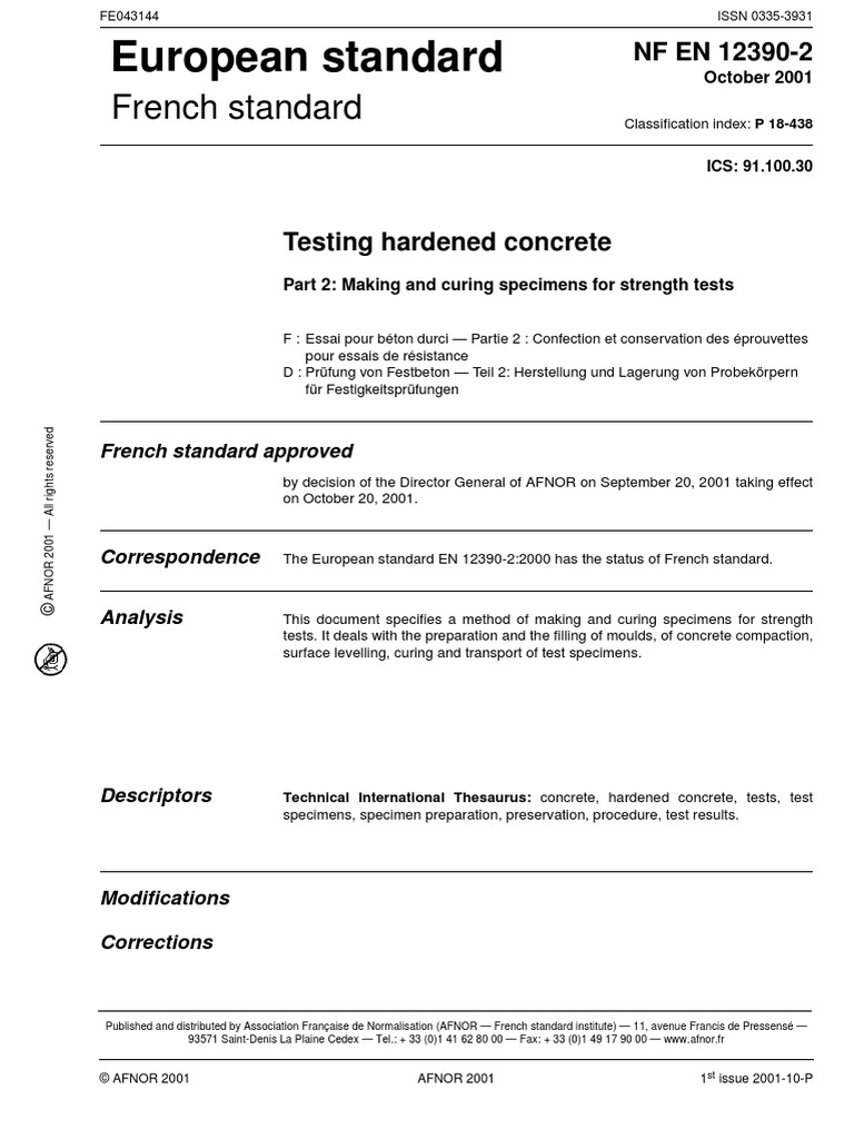 NF en 12390-2GB | PDF | Concrete | Materials