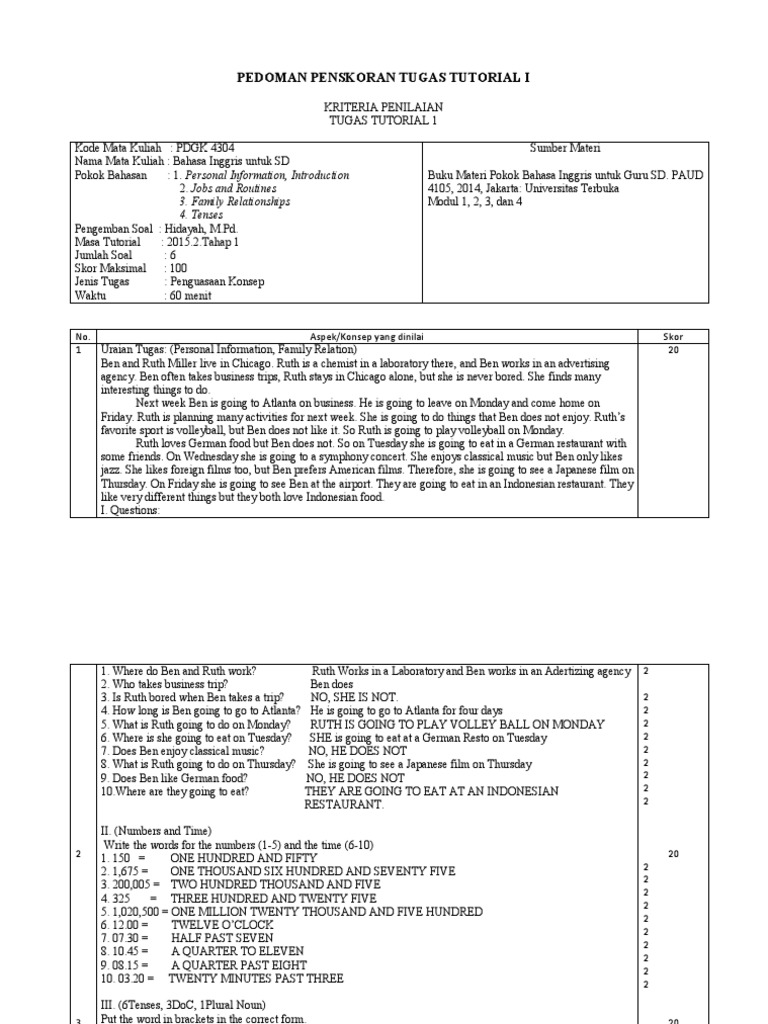 Pedoman Penskoran Tugas | PDF | Foods | Cuisine