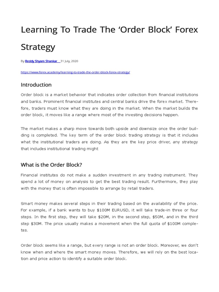 Learn To Trade The Order Block Forex Strategy | PDF | Foreign Exchange ...