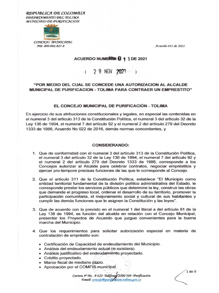 ACUERDO 011 DE 2021 Alumbrado Público | PDF