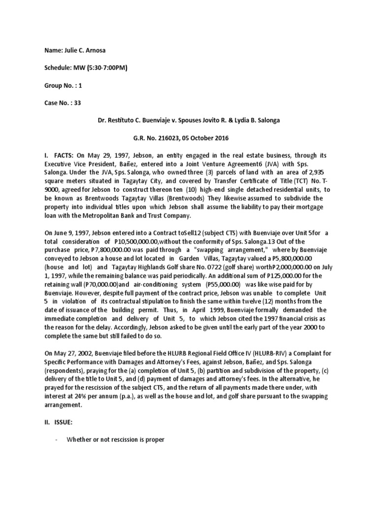 Arnosa, Julie - ObliCon Case Digest | PDF | Legal Remedy | Law And ...