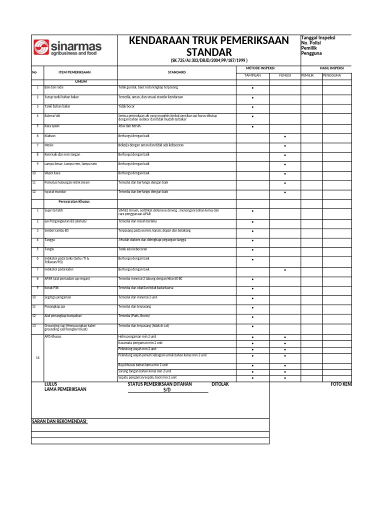 Checklist Pemeriksaan Kendaraan | PDF