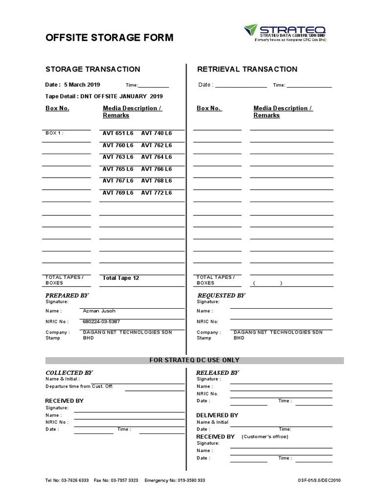 Offsite - Storage January 2019 | PDF