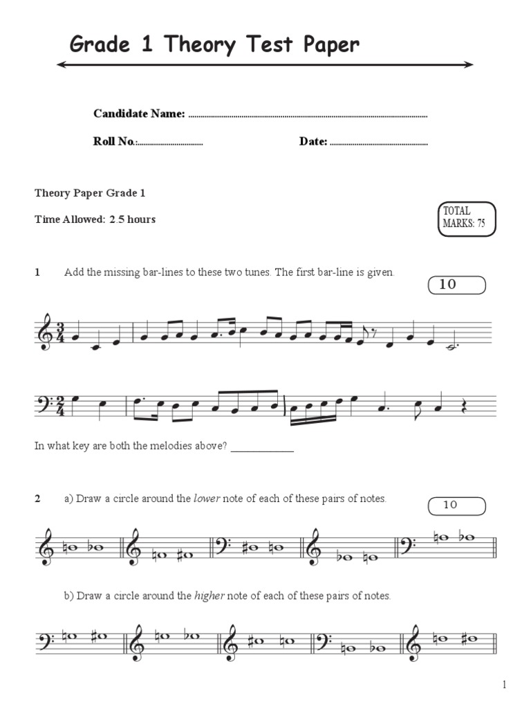 Question Paper - Grade 1 - 2022 | PDF | Performing Arts | Notation