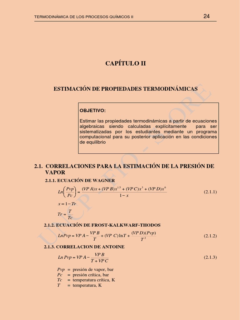 Capitulo II Estimación de Propiedades Termodinámica (Alumnos) | PDF | Gases | Temperatura