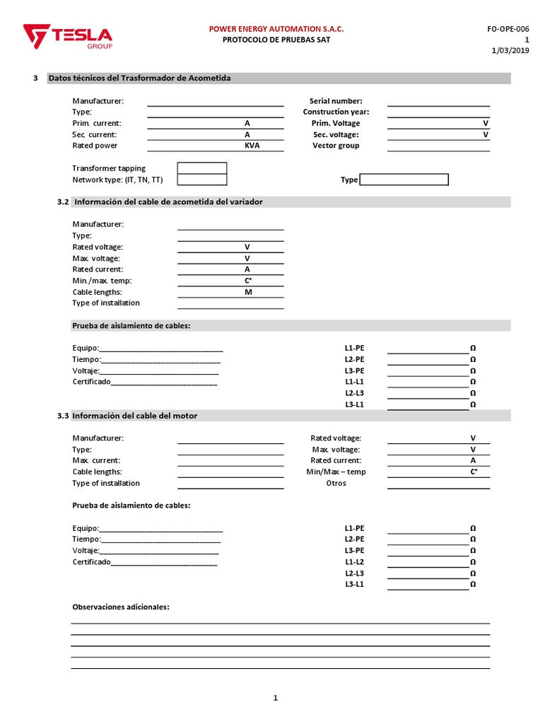 Protocolos SAT de Puesta en Marcha | PDF | Ingenieria Eléctrica ...