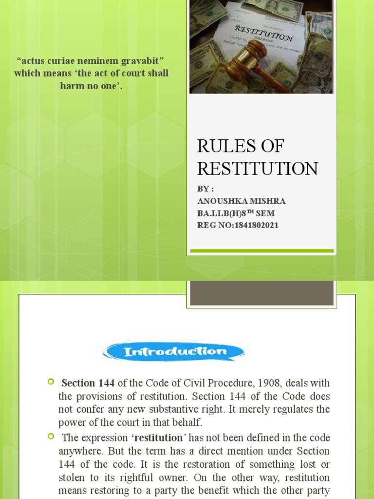 Understanding Restitution Under CPC | PDF | Finance & Money Management ...