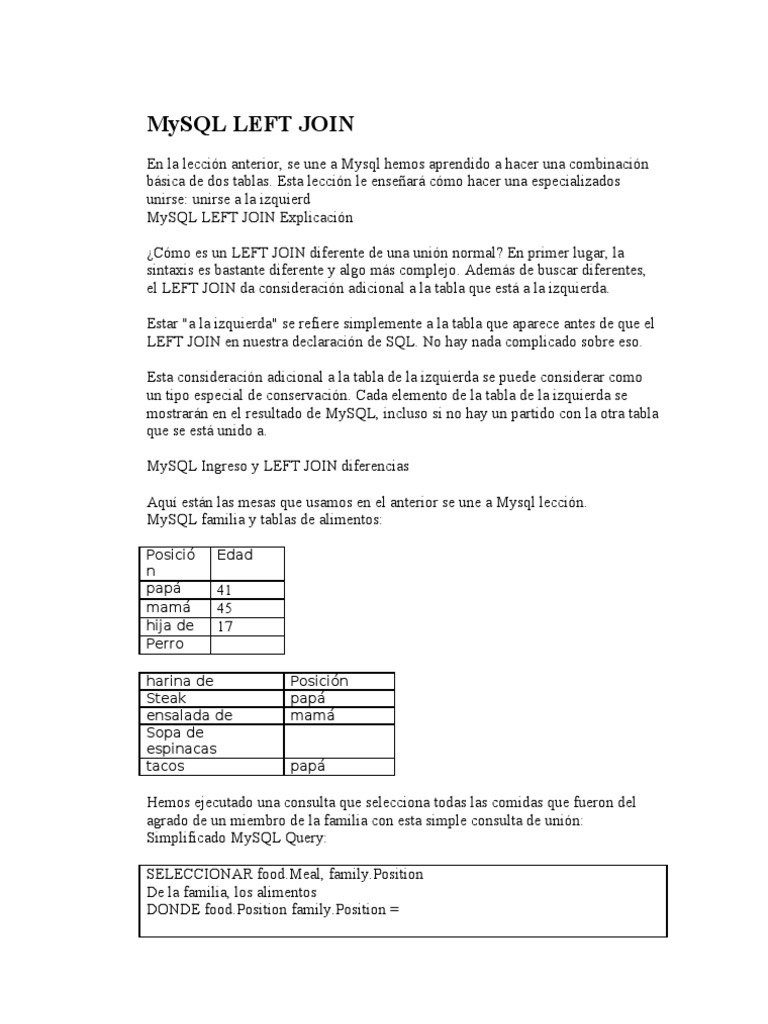 Mysql Left Join | PDF | Apoyo | Mi sql
