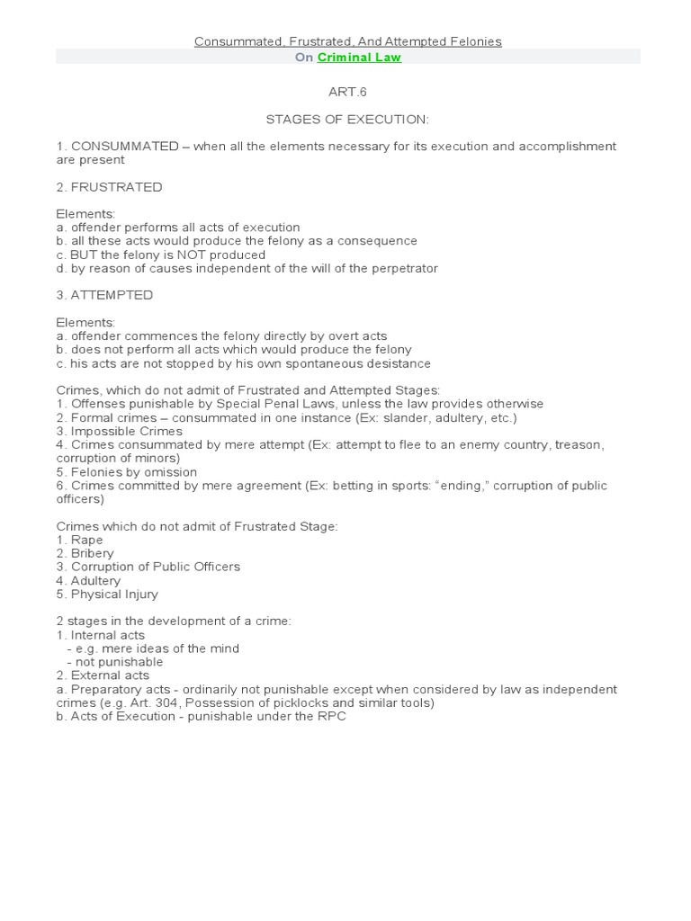 Stages of Felonies: Attempted, Frustrated, Consummated | PDF | Crimes ...