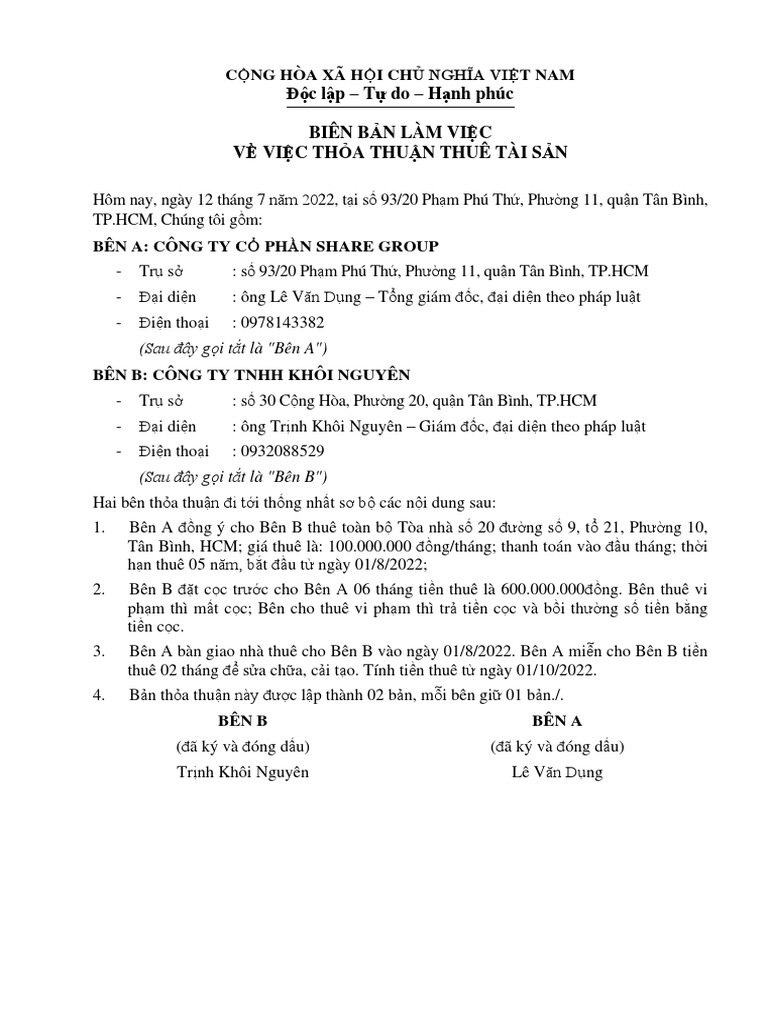 Bien Ban Lam Viec | PDF