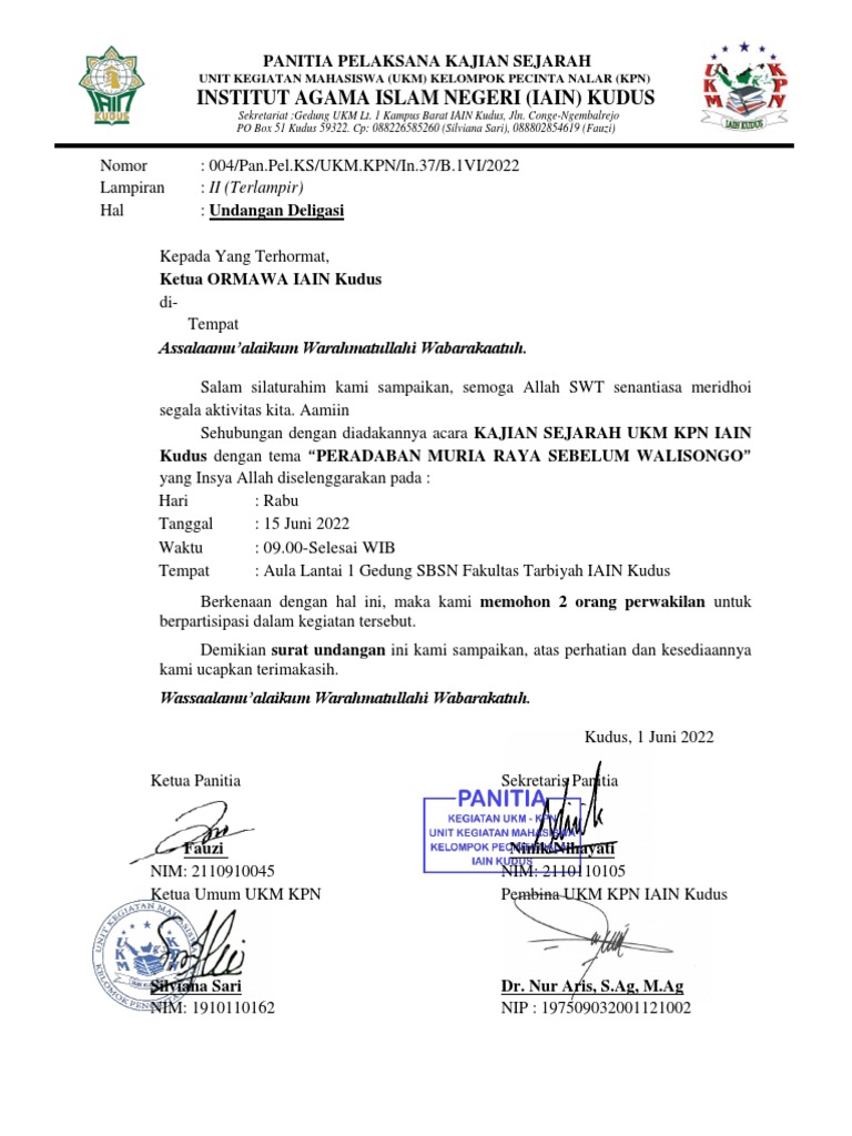 004 - Undangan Delegasi Ormawa - Kajian Sejarah - Ukm KPN | PDF