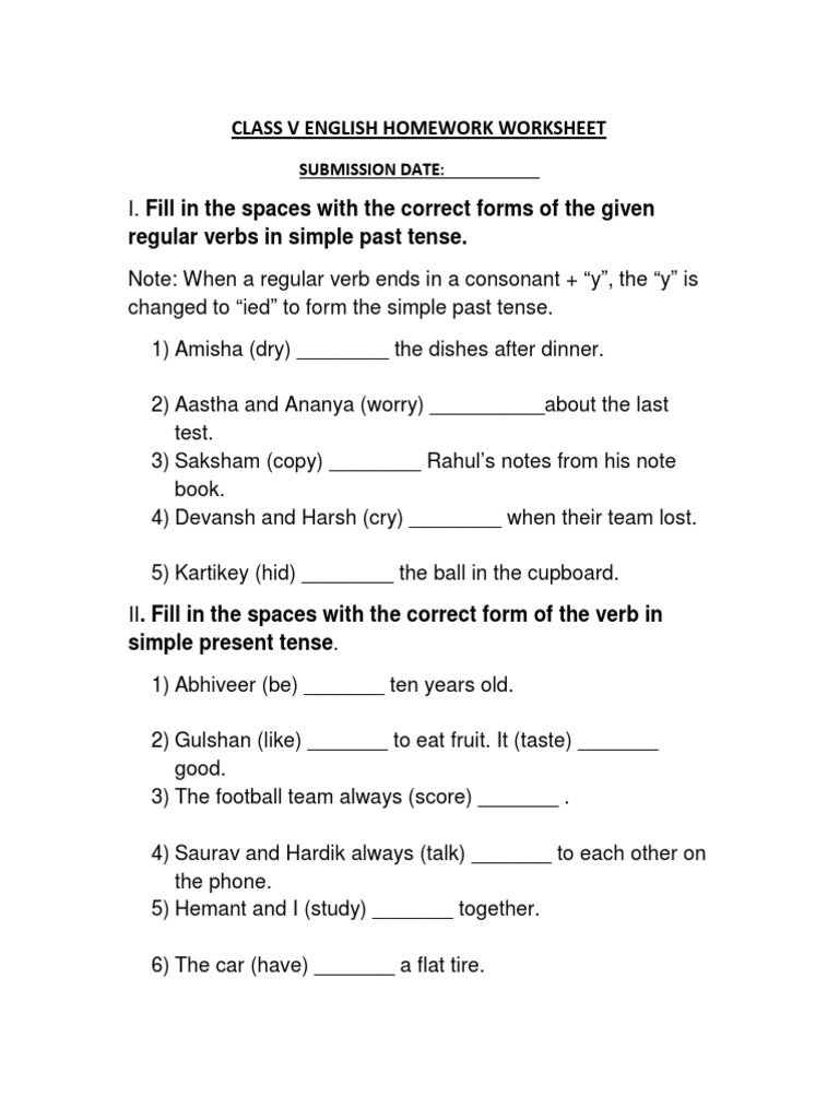 CBSE Class 5 English Worksheet - Regular Verbs | PDF | Language Arts ...
