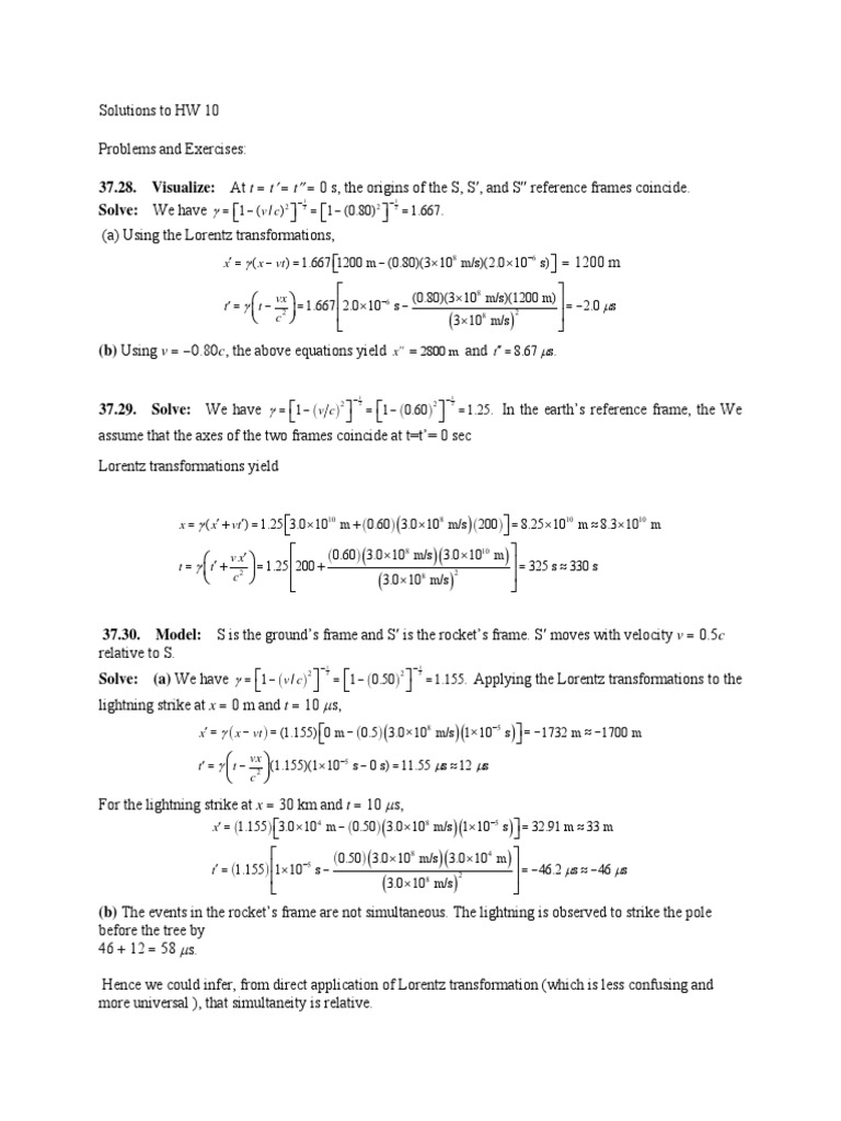 Relativistic Physics Homework Solutions | PDF | Special Relativity ...
