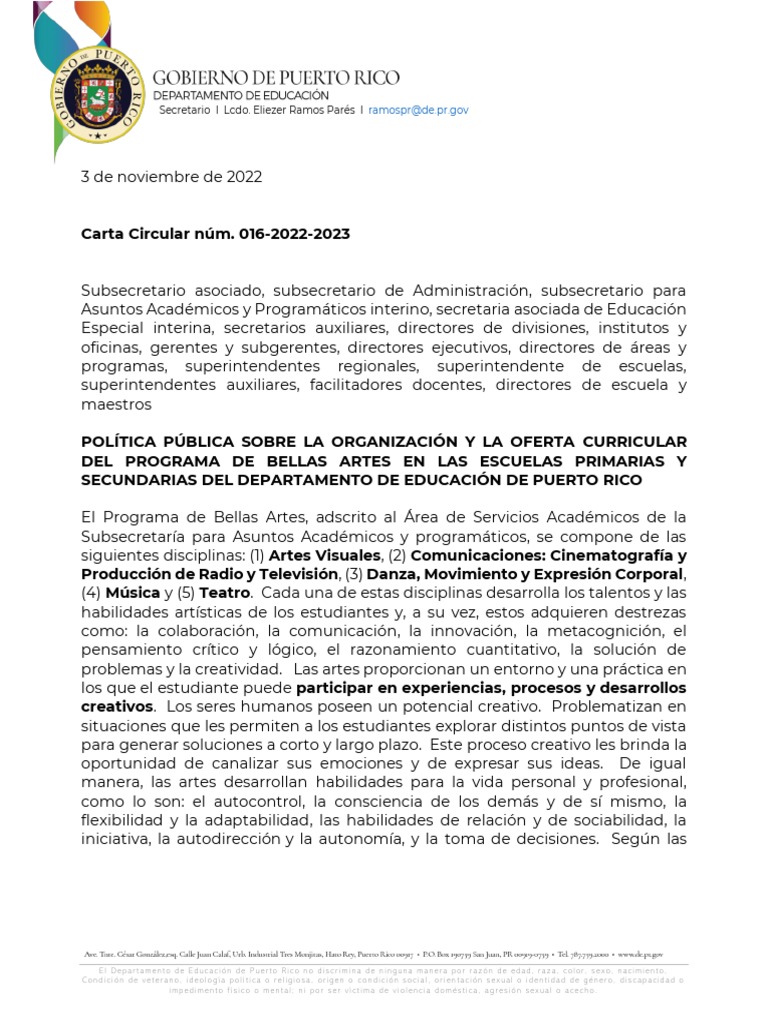 CARTA CIRCULAR NUM. 16-2022-2023-Firmado | PDF | Educación primaria ...