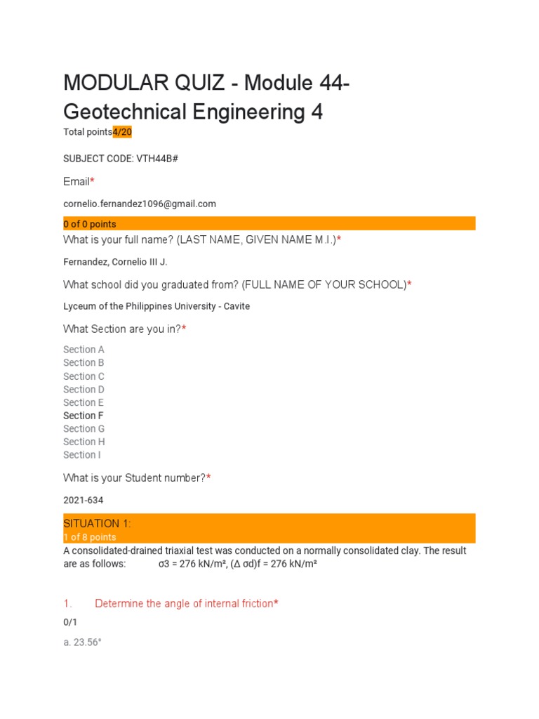 MODULAR QUIZ - 44 - Geotechnical Engineering 4 | PDF | Geotechnical ...