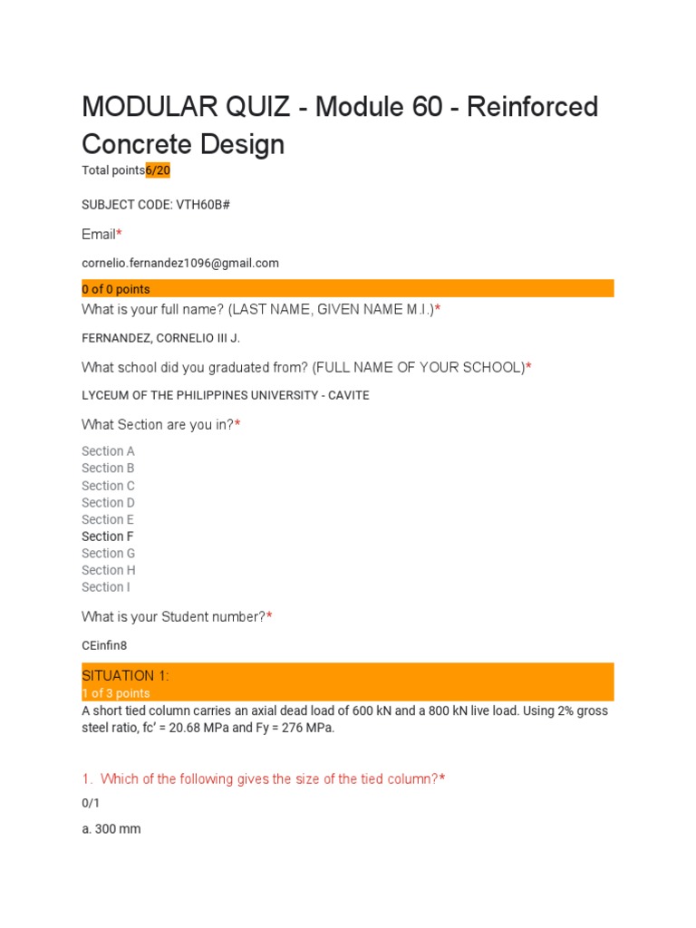 MODULAR QUIZ - 60 - Reinforced Concrete Design | PDF | Reinforced ...