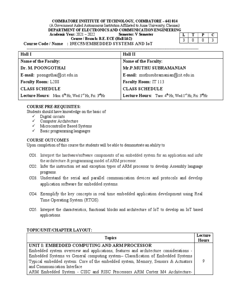 Course Plan Es | PDF | Embedded System | Scheduling (Computing)