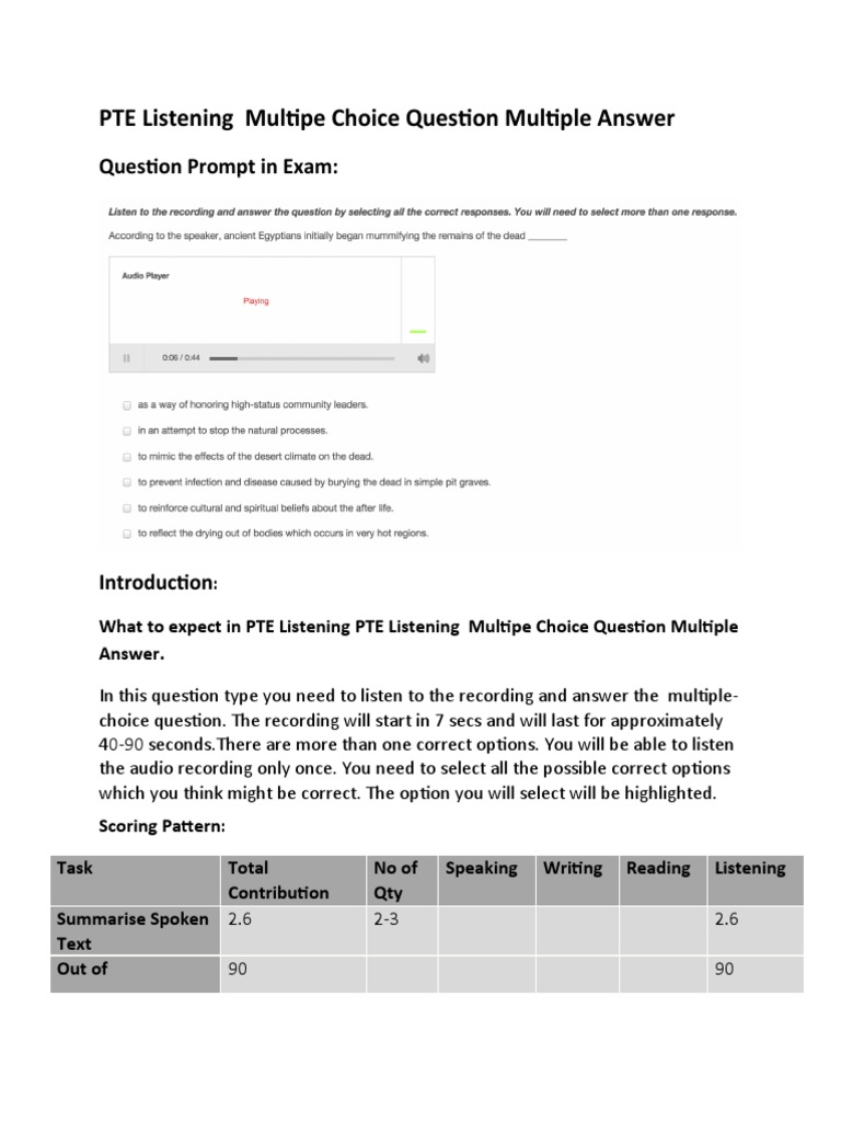 PTE Listening Multipe Choice Question Multiple Answer | PDF | Multiple ...