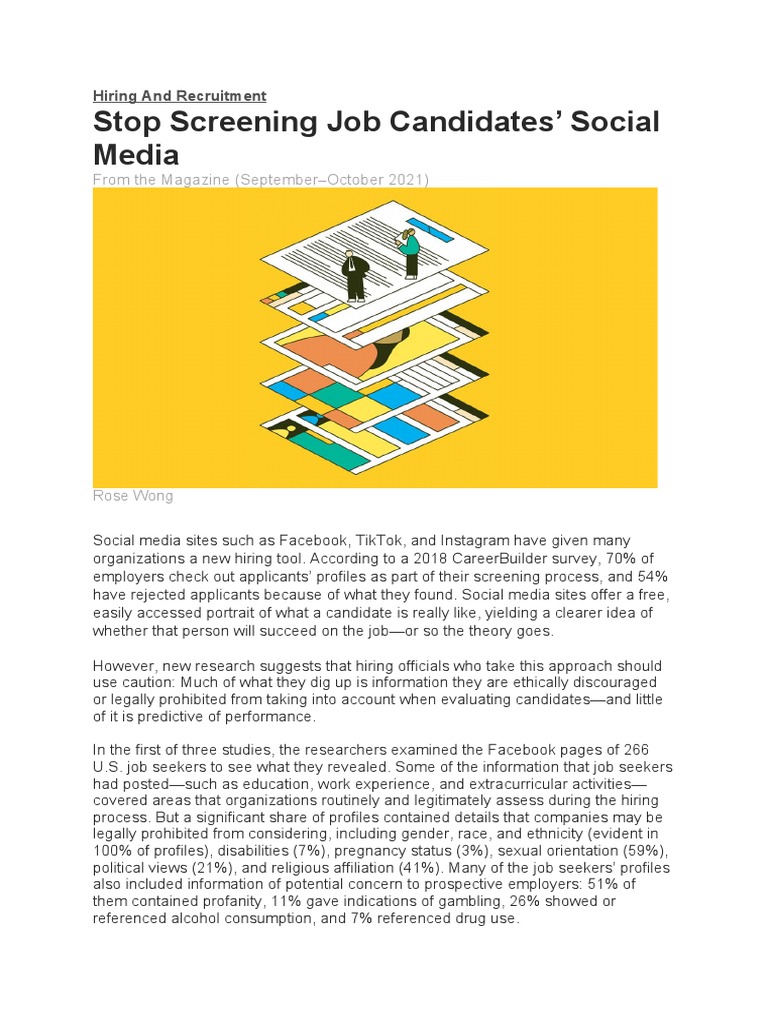 Stop Screening Job Candidates' Social Media | PDF | Recruitment ...