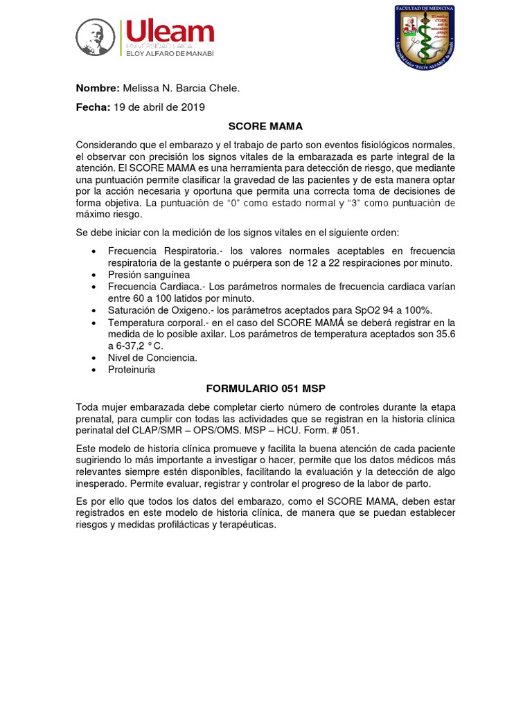 SCORE MAMA y Form 051 | PDF