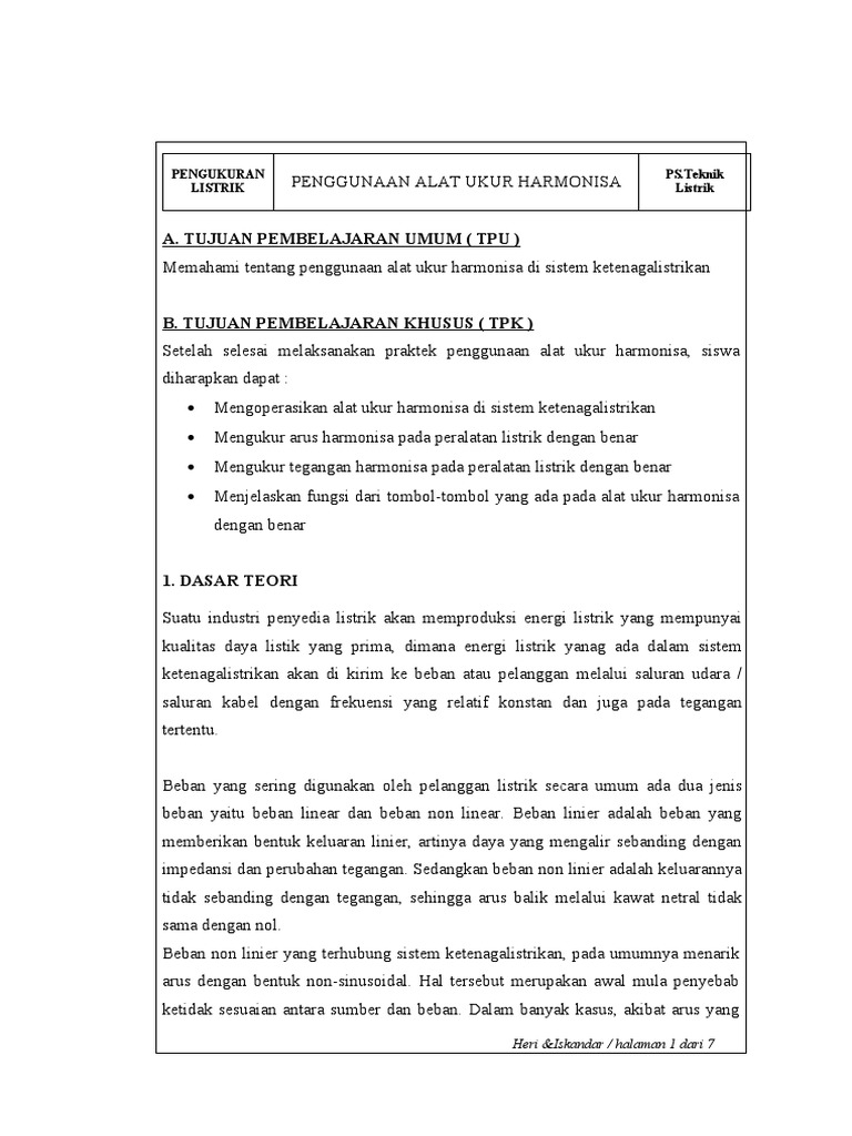 01 Penggunaan Alat Ukur Power Harmonisa | PDF