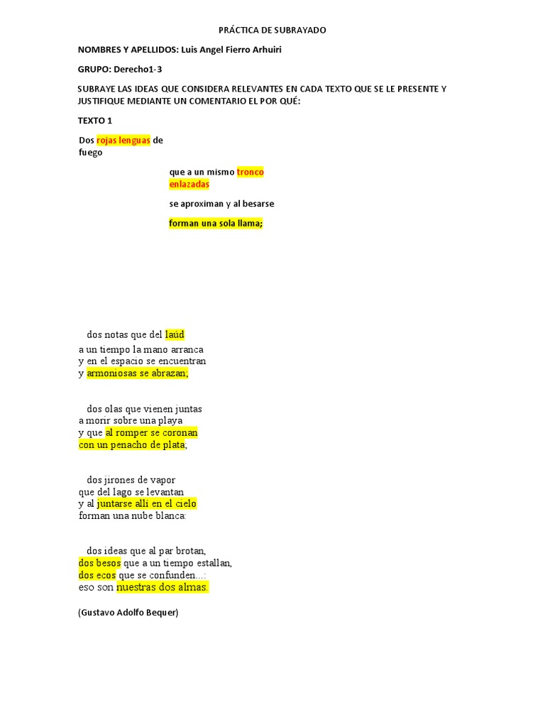2021 1 PRÁCTICA de SUBRAYADO - Luis Angel Fierro Arhuir-Derecho1-3 | PDF | Las emociones
