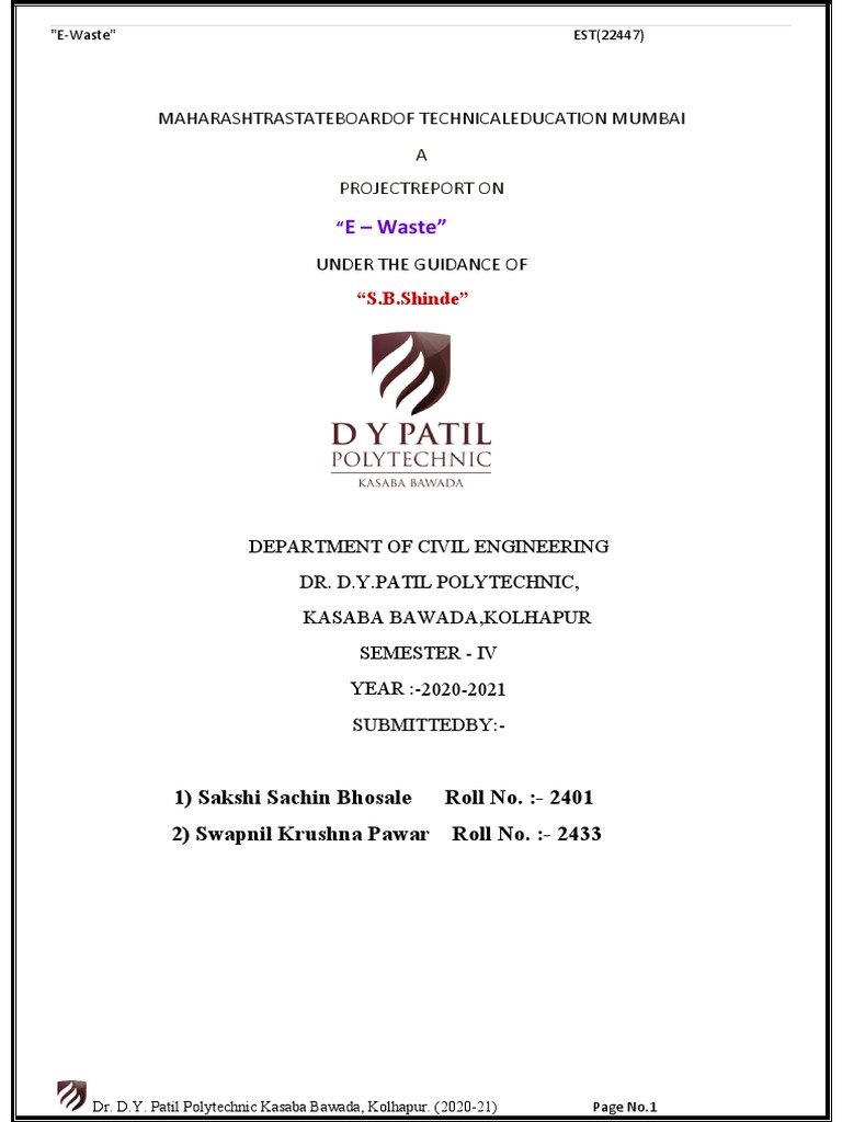 E-Waste Management Project Report | PDF | Electronic Waste | Recycling