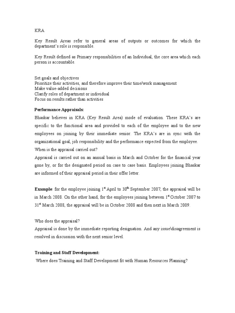 Key Result Areas | PDF | Performance Appraisal | Goal