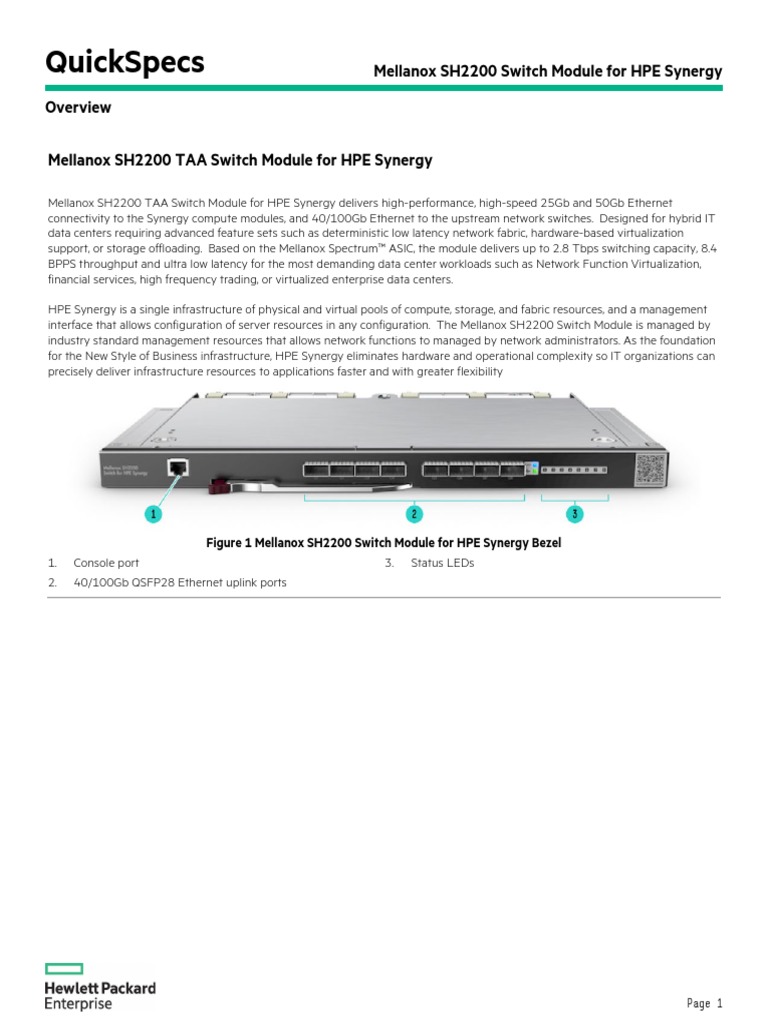 Mellanox SH2200 Switch Module For HPE Synergy-A00008519enw | PDF ...