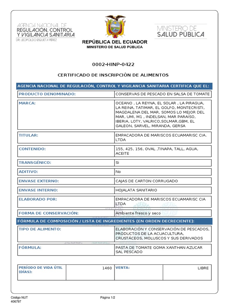 Agencia Nacional de Regulación, Control, y Vigilancia Sanitaria - Arcsa | PDF