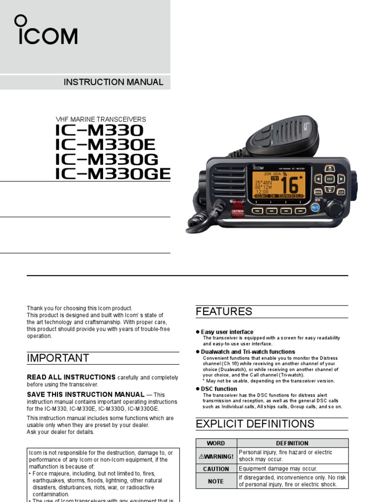Icom IC-M330 - 330G - IM - ENG - 0 | PDF