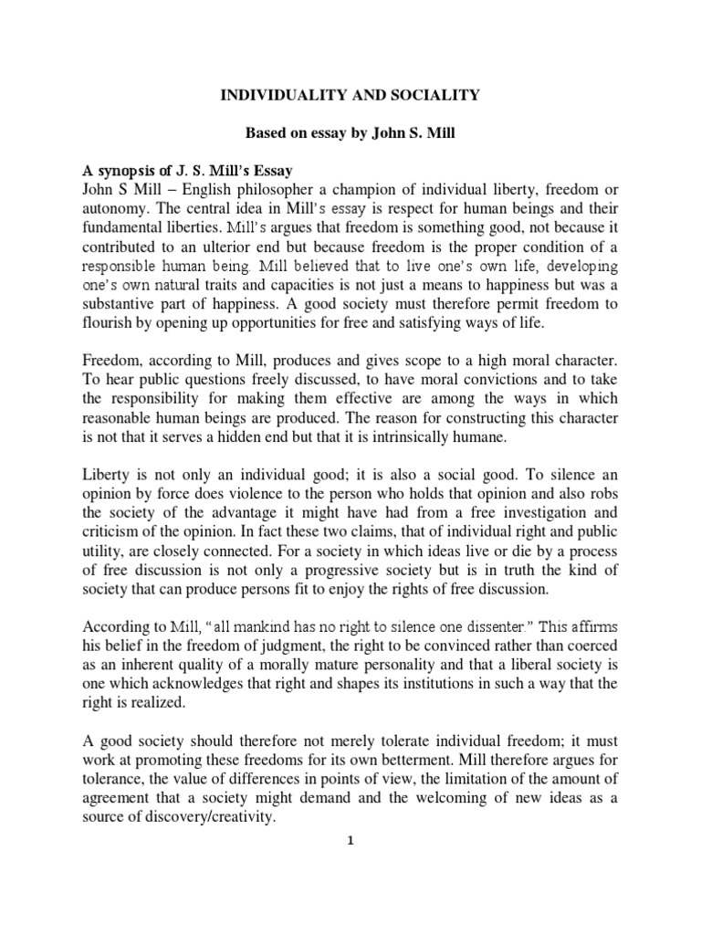 Individuality and Sociality in Mill's Philosophy | PDF | Politics ...