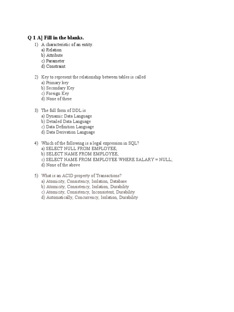 DBMS Question Bank Student | PDF | Database Transaction | Acid