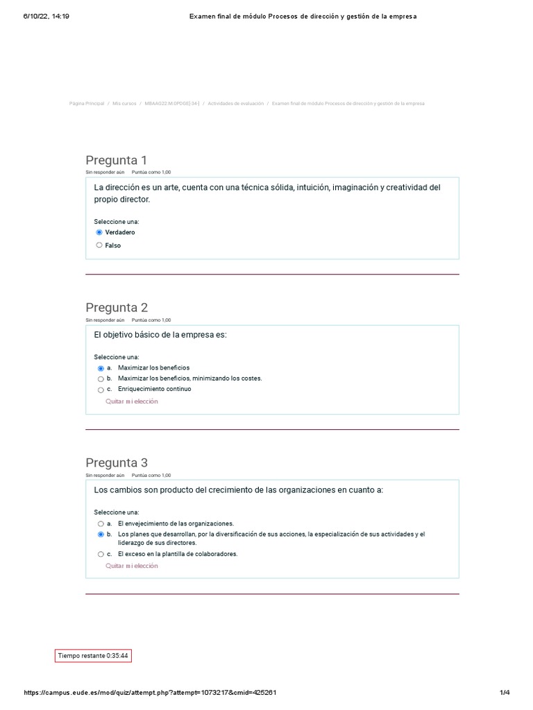Examen Final de Módulo Procesos de Dirección y Gestión de La Empresa | Descargar gratis PDF ...