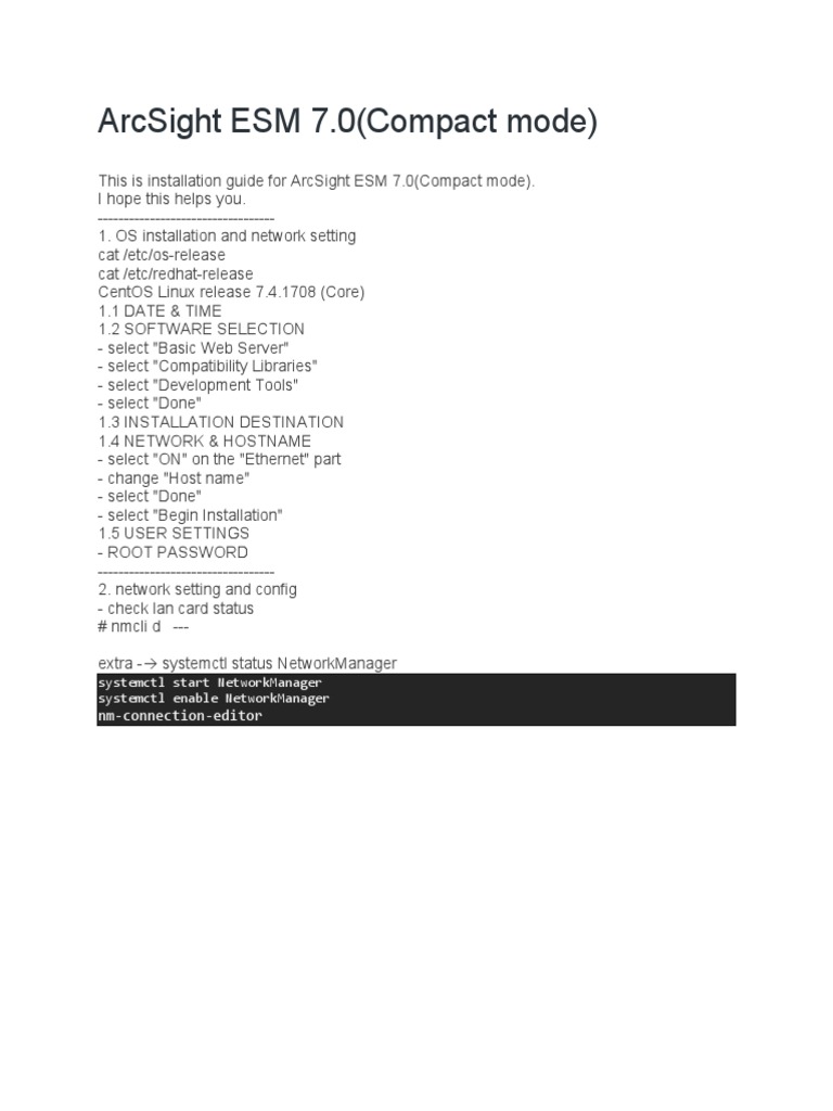 NEW Installation Guide For ArcSight ESM 7.0 (Compact Mode) | PDF | Computer Network | Command ...