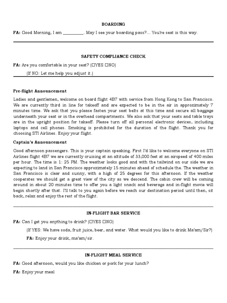 In Flight Announcement | PDF | Flight Attendant | Seat Belt