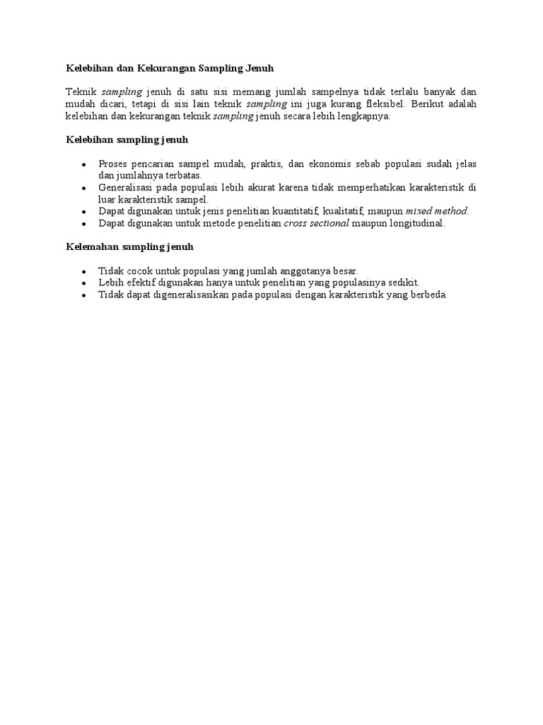 Kelebihan Dan Kekurangan Sampling Jenuh | PDF