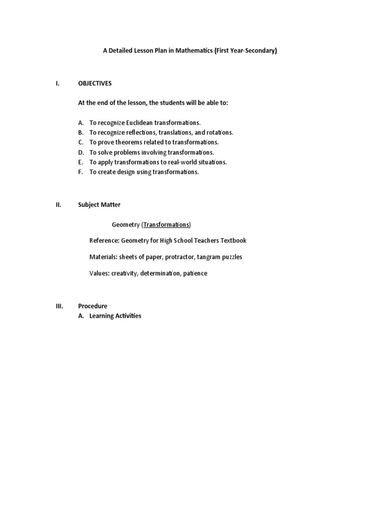 Transforming Geometry: A Lesson Plan on Euclidean Transformations ...